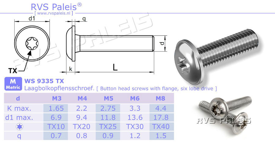 ws 9335 A2 Torx - m6 | laagbolkopflensschroef | rvspaleis.nl