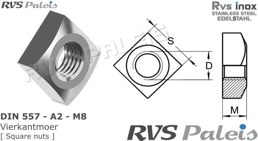 DIN 557 | RVS ( INOX ) vierkantmoer | Square nuts