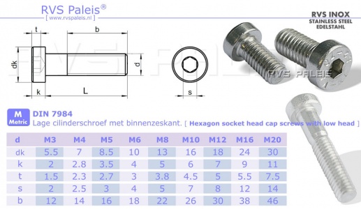 M5x10 / per stuk - rvs-inox lage cilinderkopschroef DIN 7984