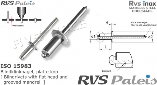4.8 x 8 / verp. 500 stuks - Blindklinknagel - ISO15983 A2
