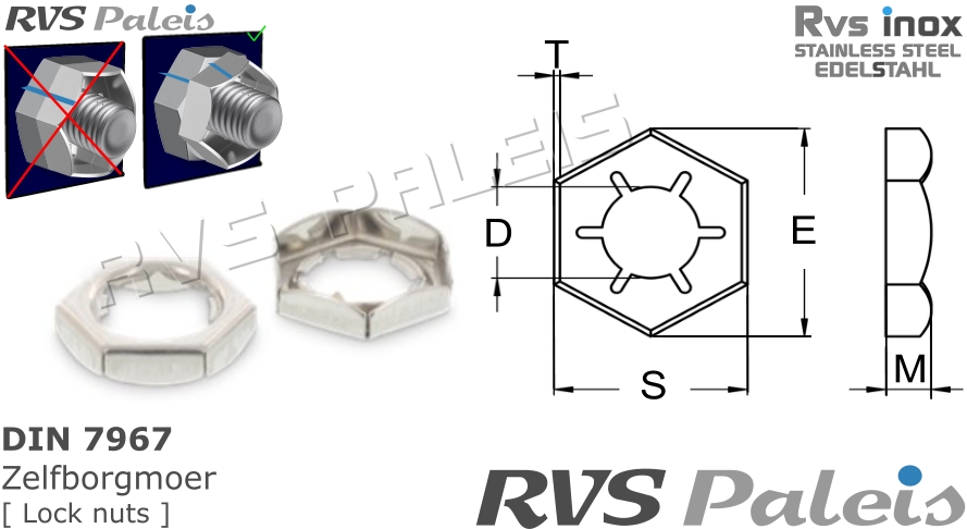 DIN 7967 | RVS ( INOX ) zelfborgende moer | Rvspaleis.nl