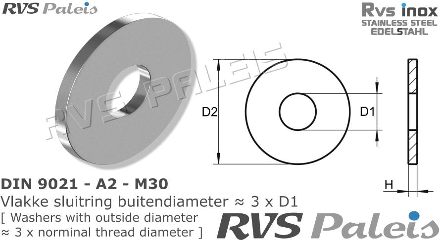 DIN 9021 Rvs A2 | m30 | Rvs sluitring | Rvspaleis.nl